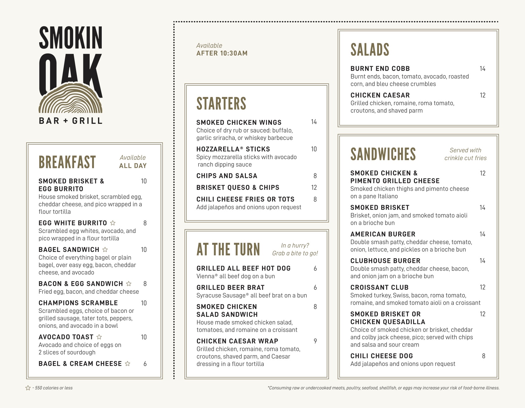 Smokin Oak Menu - The Golf Club at Champions Circle